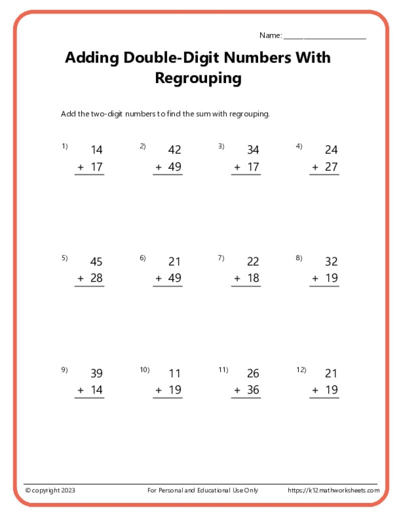 Free Printable Addition With Regrouping Worksheets - Printable Worksheets