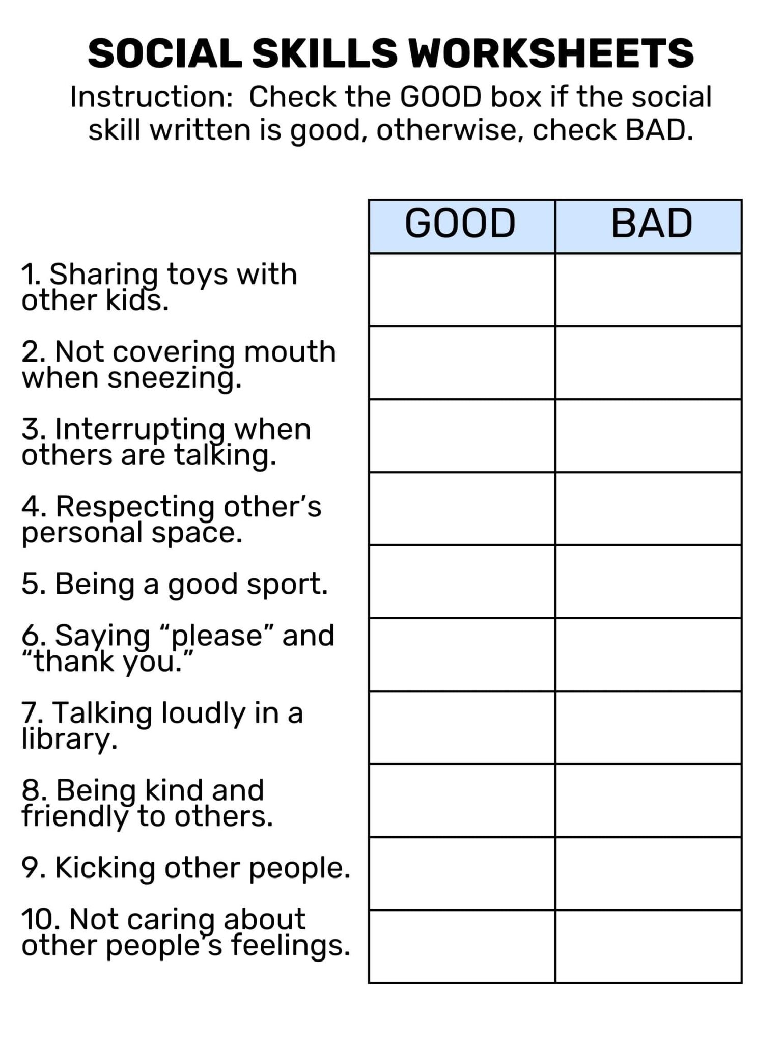 Free Printable Social Skills Activities Worksheets - Printable Worksheets